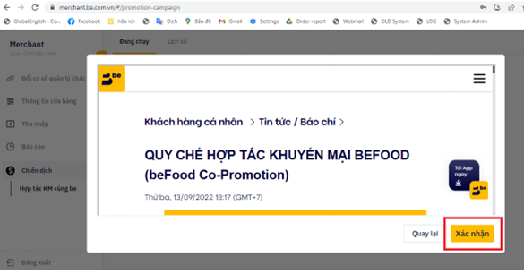 Be | QUY CHẾ HỢP TÁC KHUYẾN MẠI BEFOOD (beFood Co-Promotion)