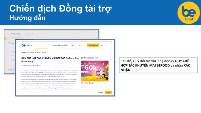 Be | Hướng dẫn đăng ký chương trình khuyến mại đồng tài trợ cùng beFood