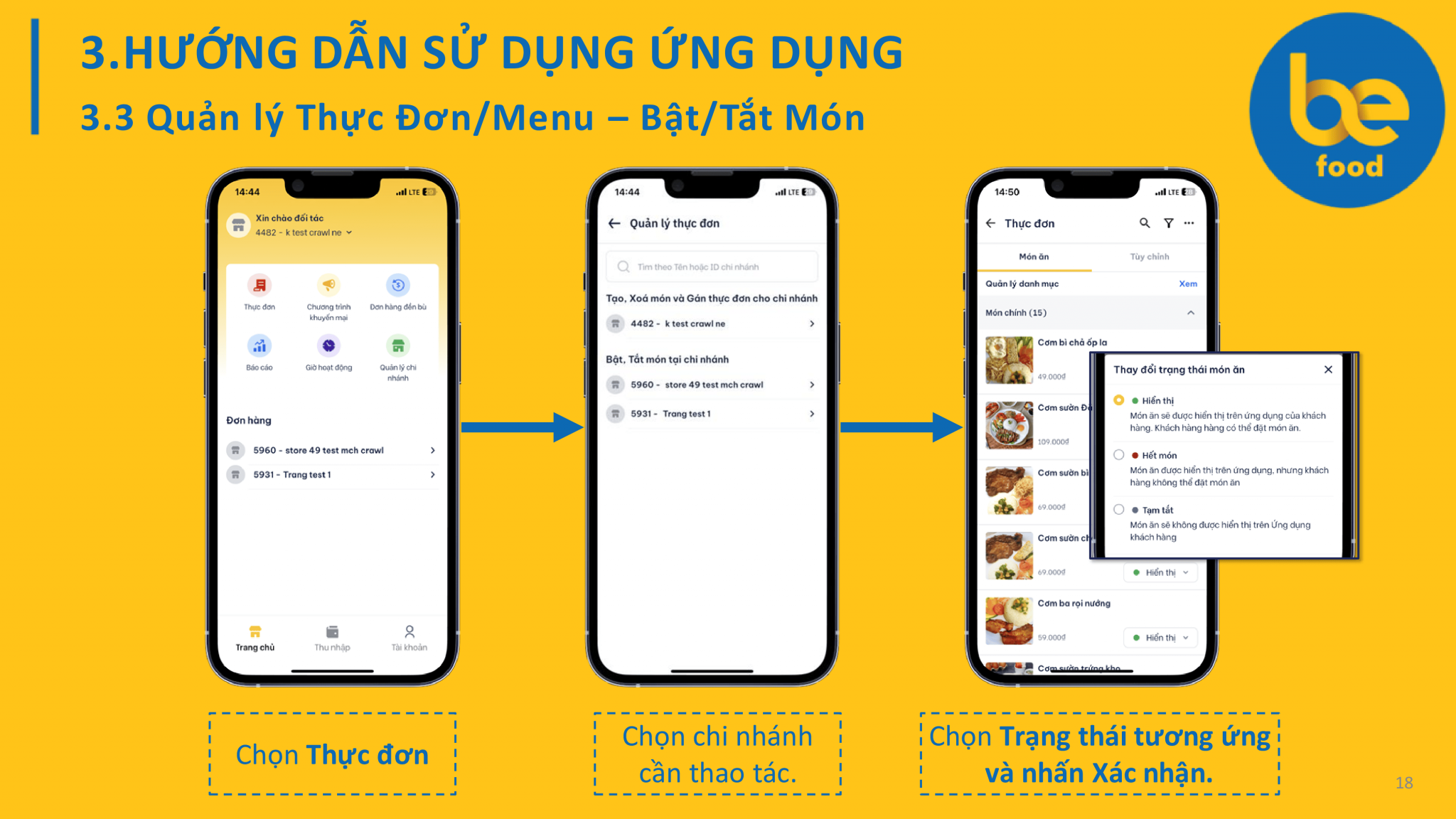 Be | Hướng dẫn sử dụng Ứng dụng Nhà hàng beMerchant