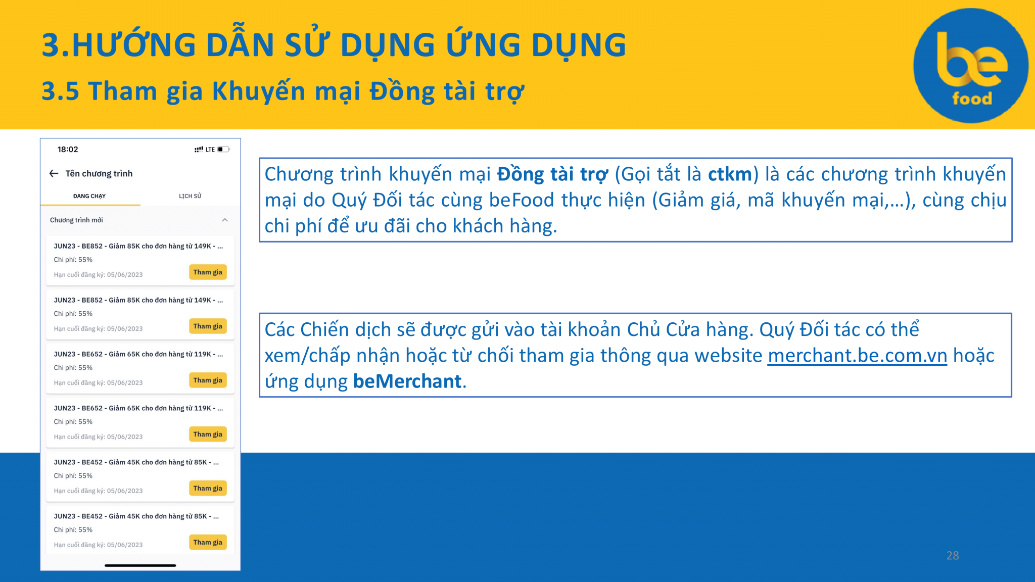 Be | Hướng dẫn sử dụng Ứng dụng Nhà hàng beMerchant