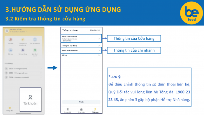 Be | Hướng dẫn sử dụng Ứng dụng Nhà hàng beMerchant