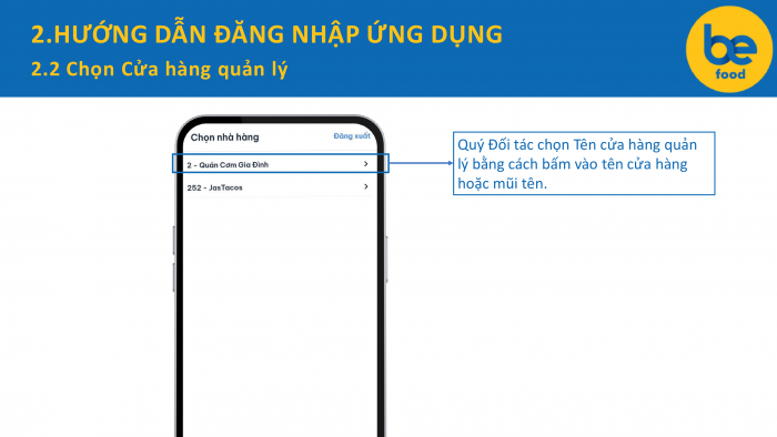 Be | Hướng dẫn sử dụng Ứng dụng Nhà hàng beMerchant