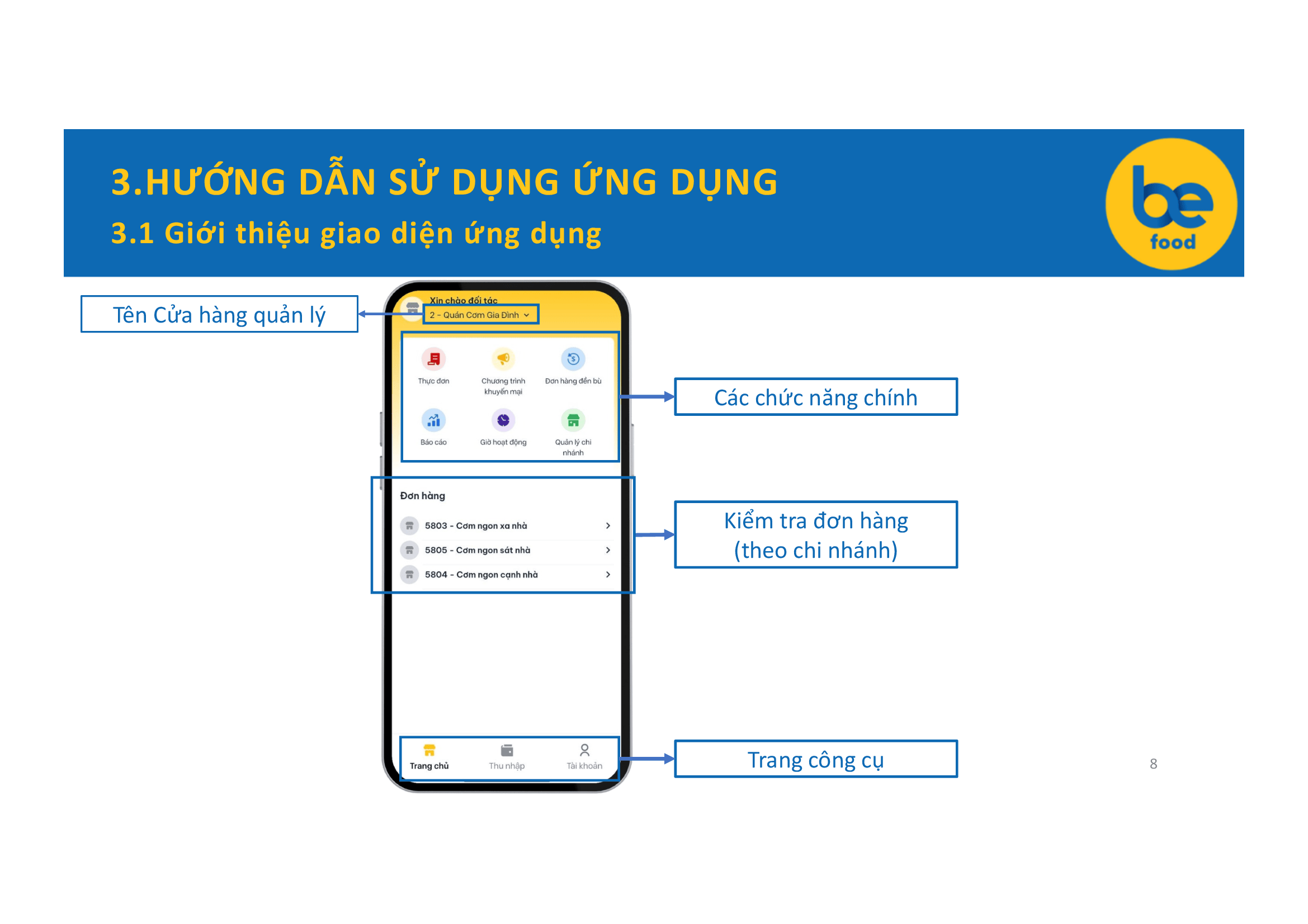 Be | Hướng dẫn sử dụng Ứng dụng Nhà hàng beMerchant