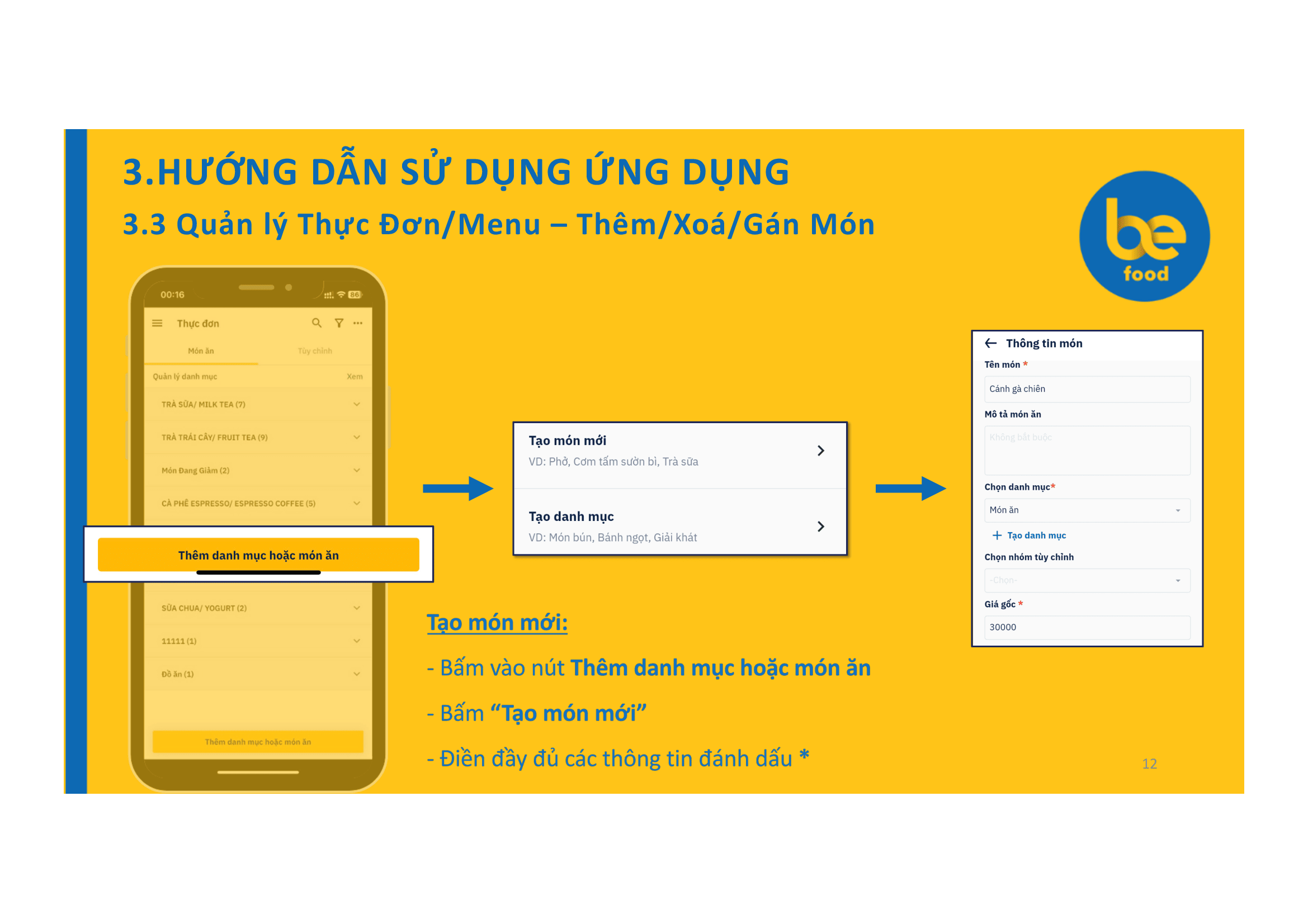 Be | Hướng dẫn sử dụng Ứng dụng Nhà hàng beMerchant