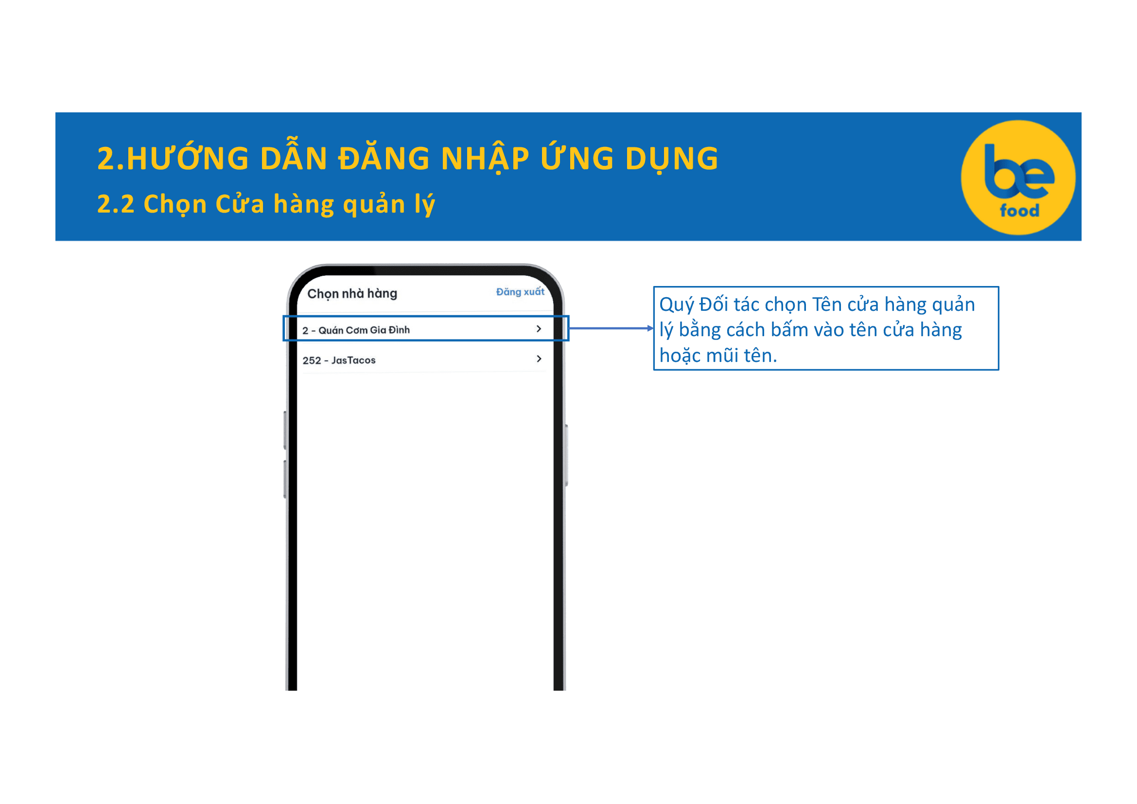 Be | Hướng dẫn sử dụng Ứng dụng Nhà hàng beMerchant