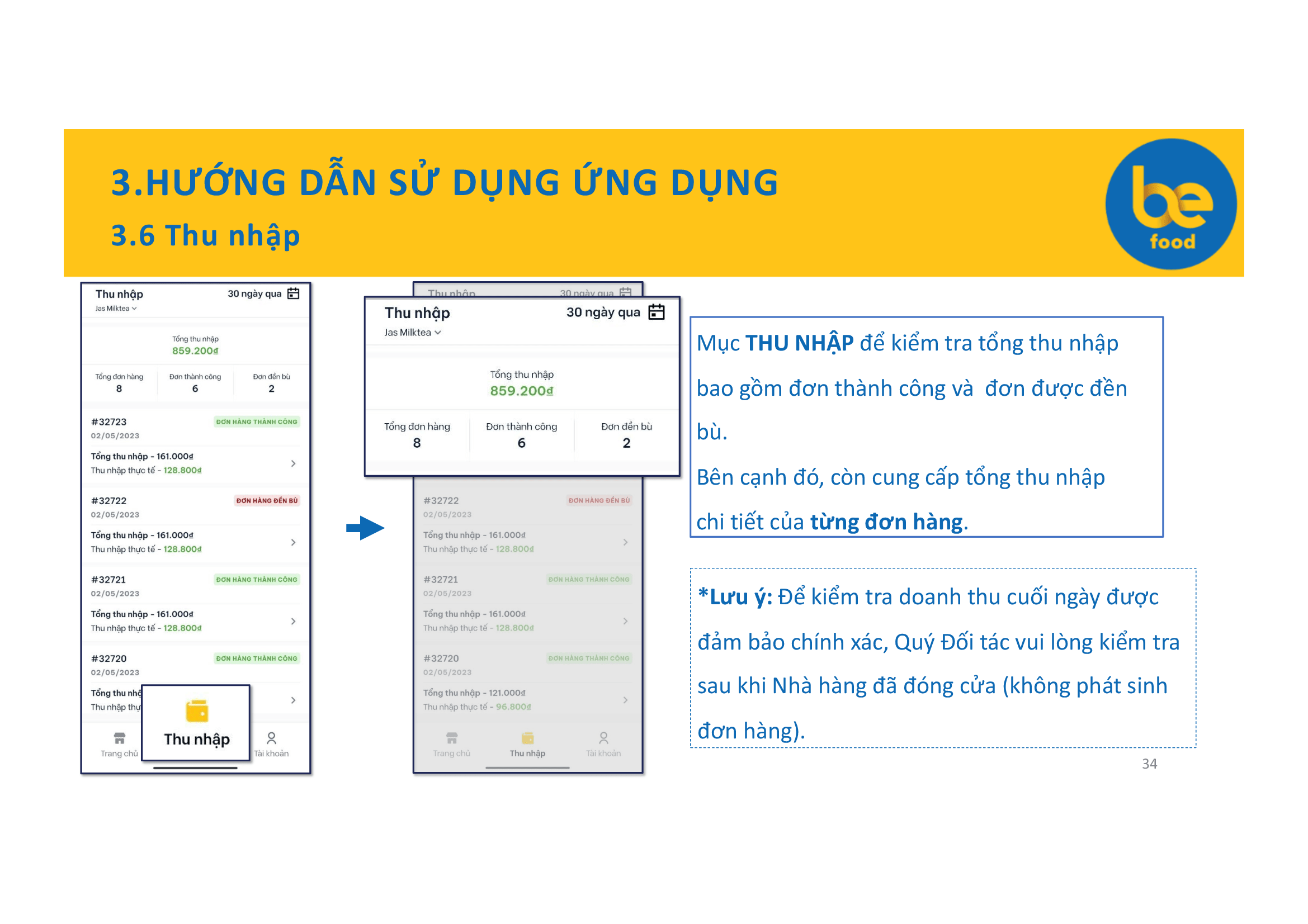 Be | Hướng dẫn sử dụng Ứng dụng Nhà hàng beMerchant