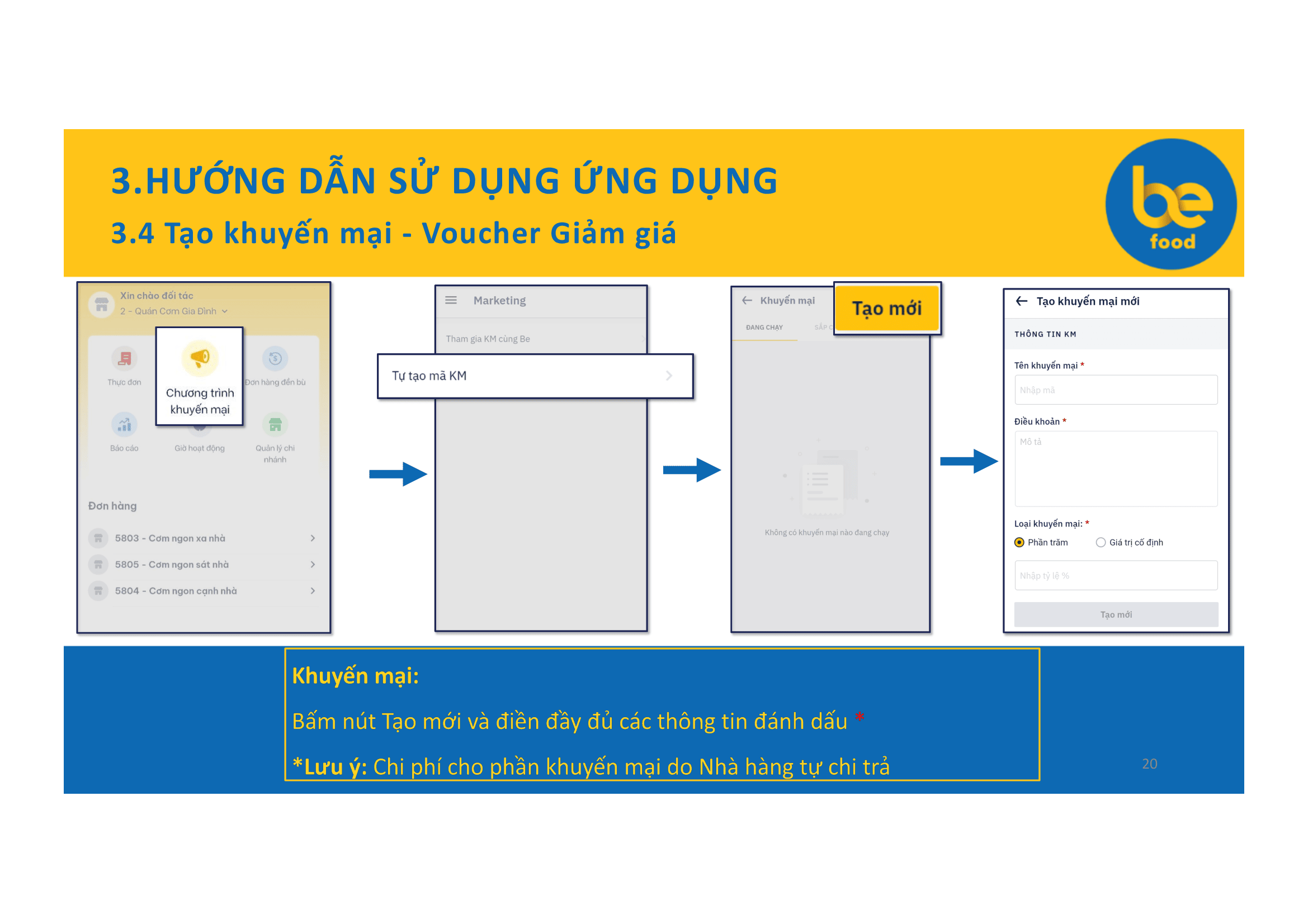 Be | Hướng dẫn sử dụng Ứng dụng Nhà hàng beMerchant