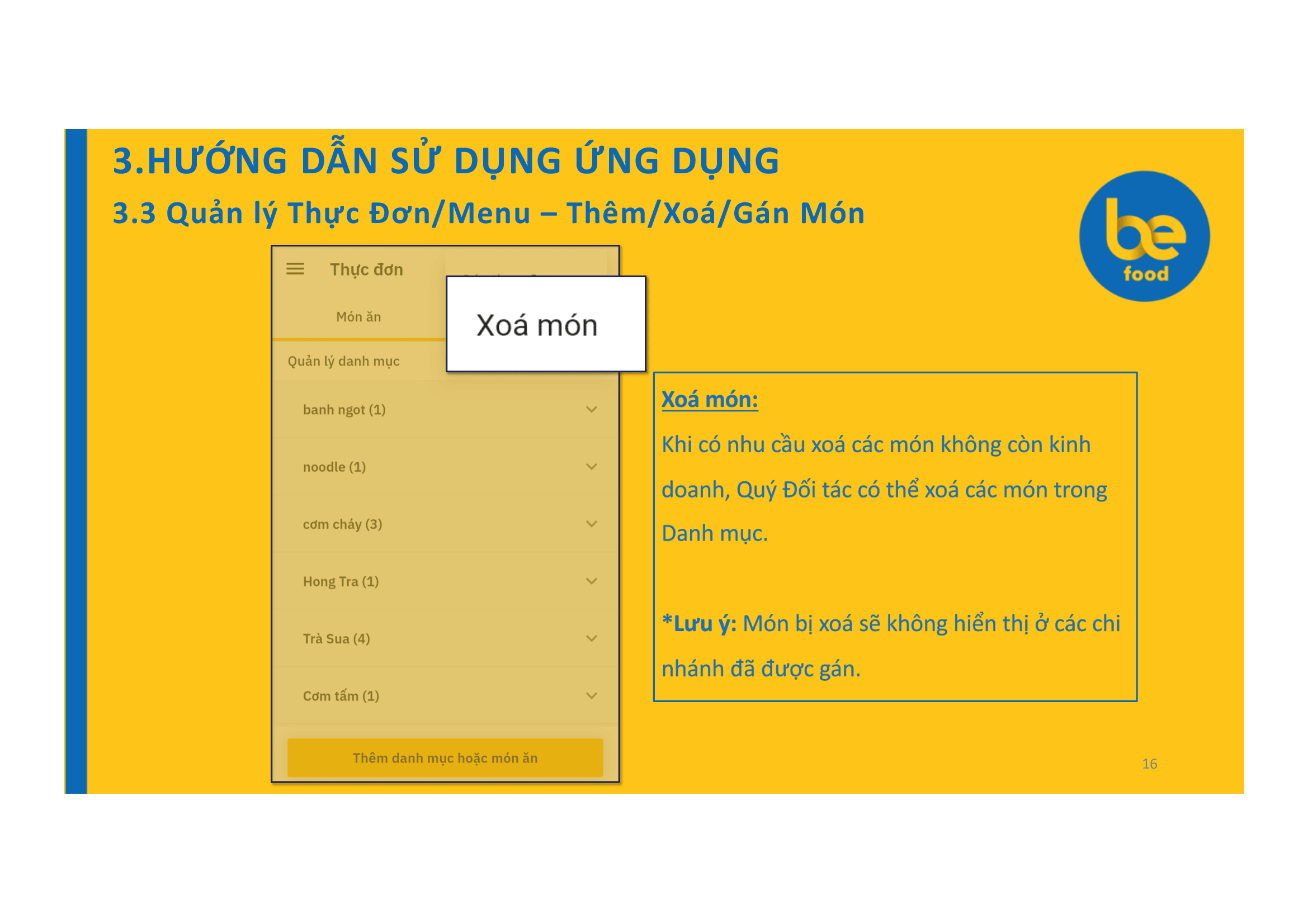 Be | Hướng dẫn sử dụng Ứng dụng Nhà hàng beMerchant