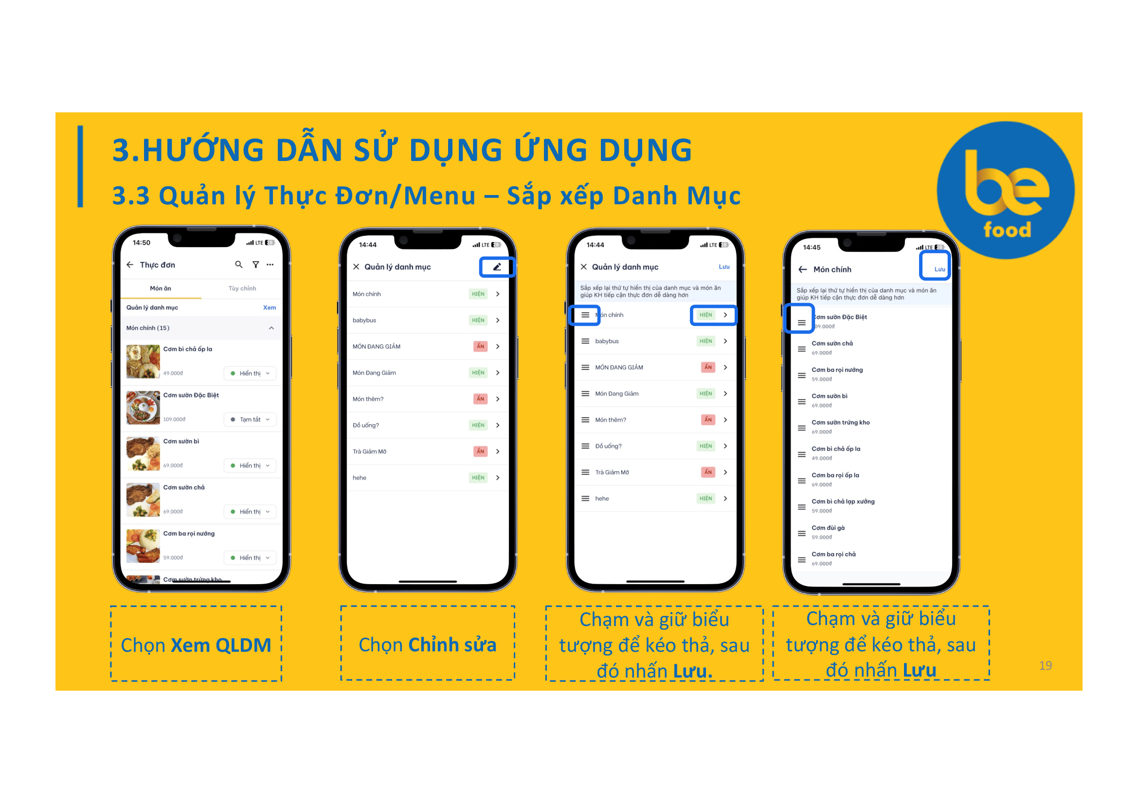 Be | Hướng dẫn sử dụng Ứng dụng Nhà hàng beMerchant