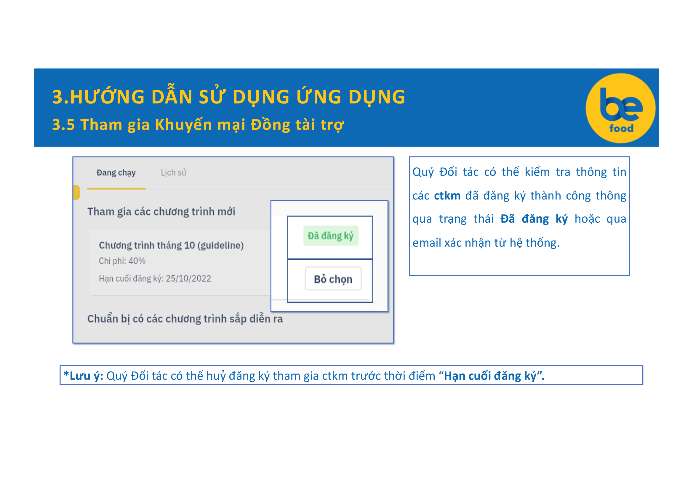 Be | Hướng dẫn sử dụng Ứng dụng Nhà hàng beMerchant