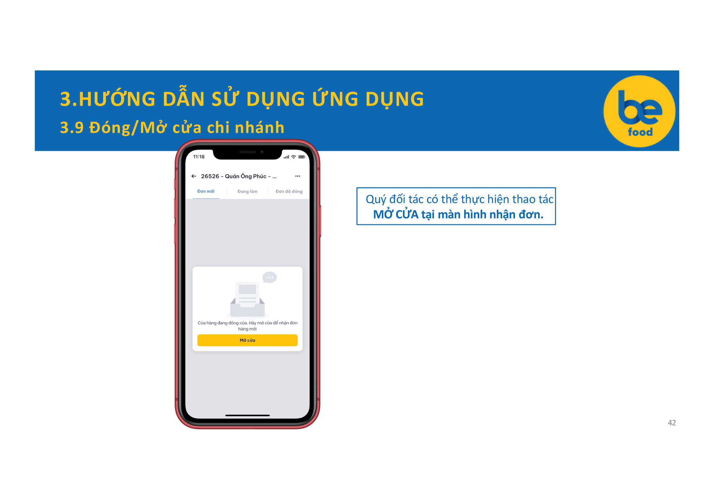 Be | Hướng dẫn sử dụng Ứng dụng Nhà hàng beMerchant
