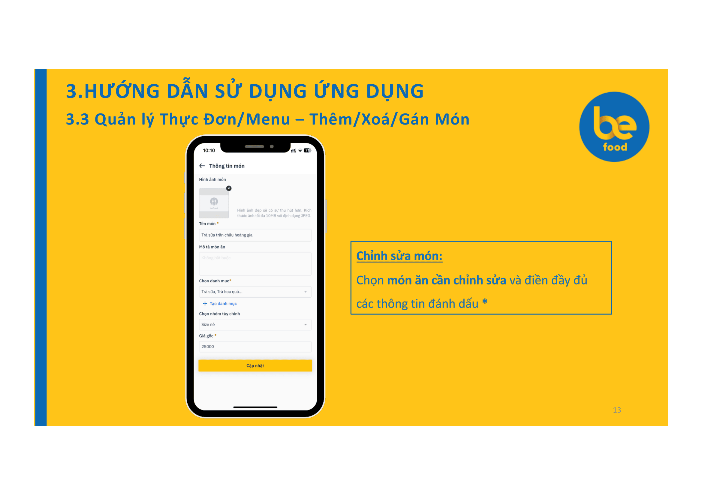 Be | Hướng dẫn sử dụng Ứng dụng Nhà hàng beMerchant