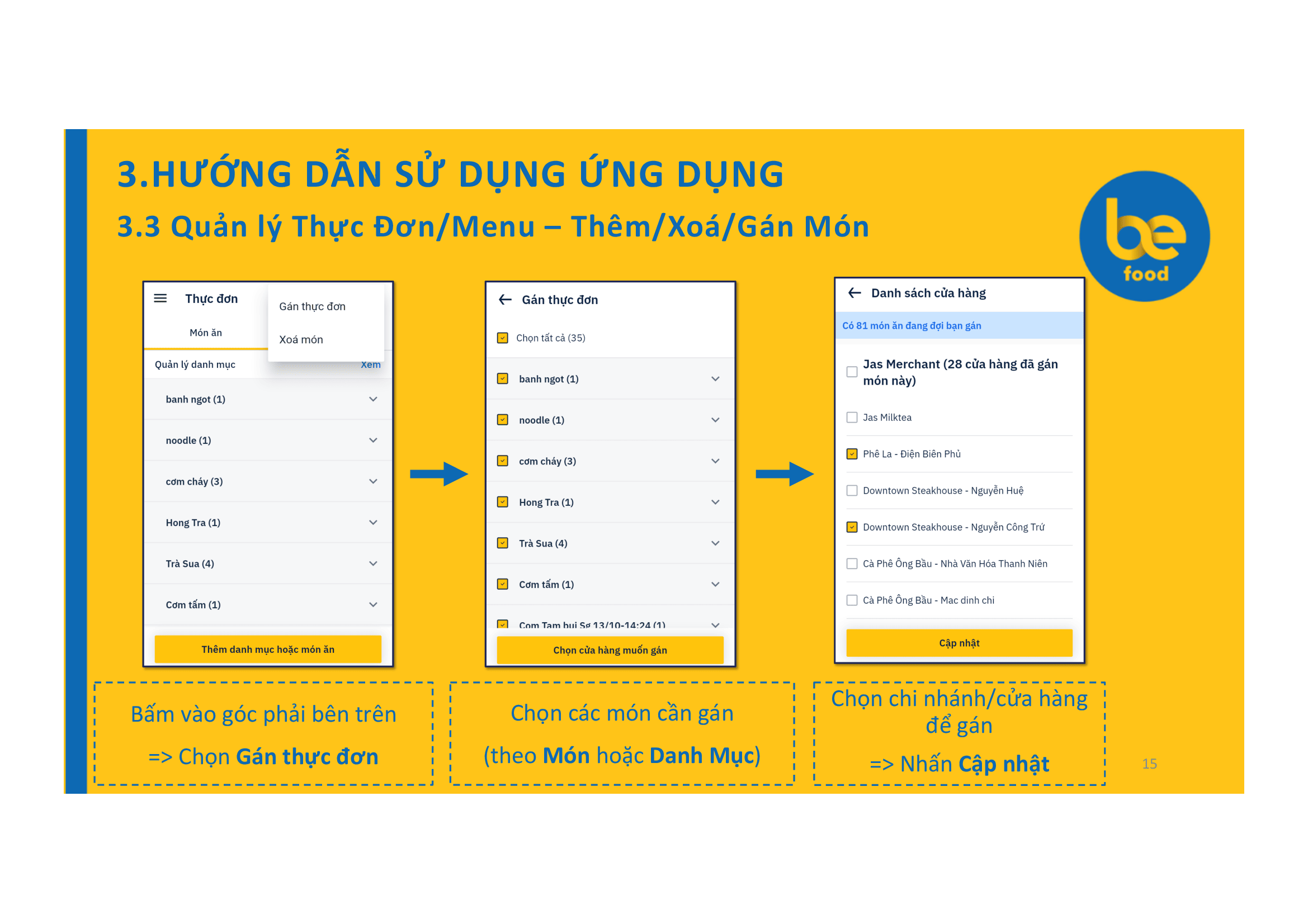 Be | Hướng dẫn sử dụng Ứng dụng Nhà hàng beMerchant